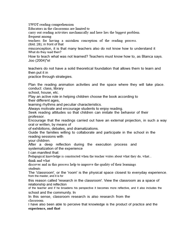SWOT Reading Comprehension | PDF | Teachers | Pedagogy