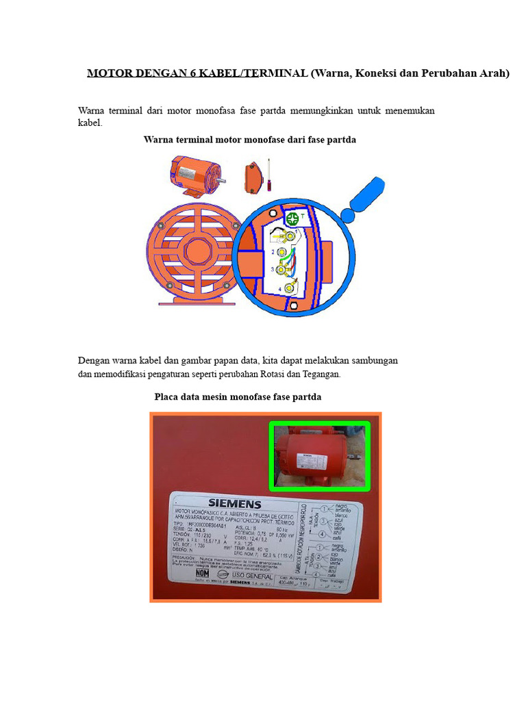 Motor 6 Kabel (110 V - 220 V) Koneksi | PDF