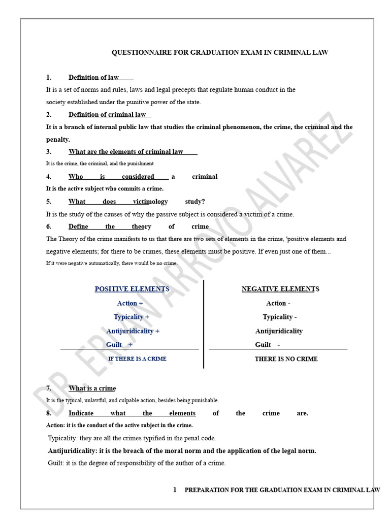 Criminal Law Questionnaire | PDF | Crimes | Crime & Violence