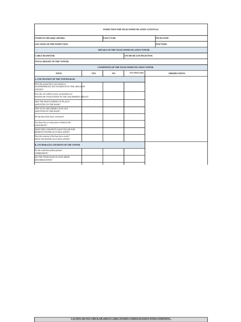 Telecommunication Tower Inspection Checklist | PDF