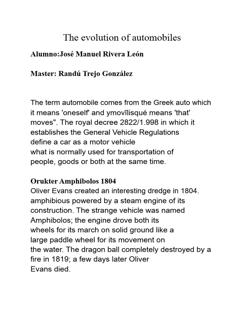 The Evolution of The Automobile | PDF | Car | Engines