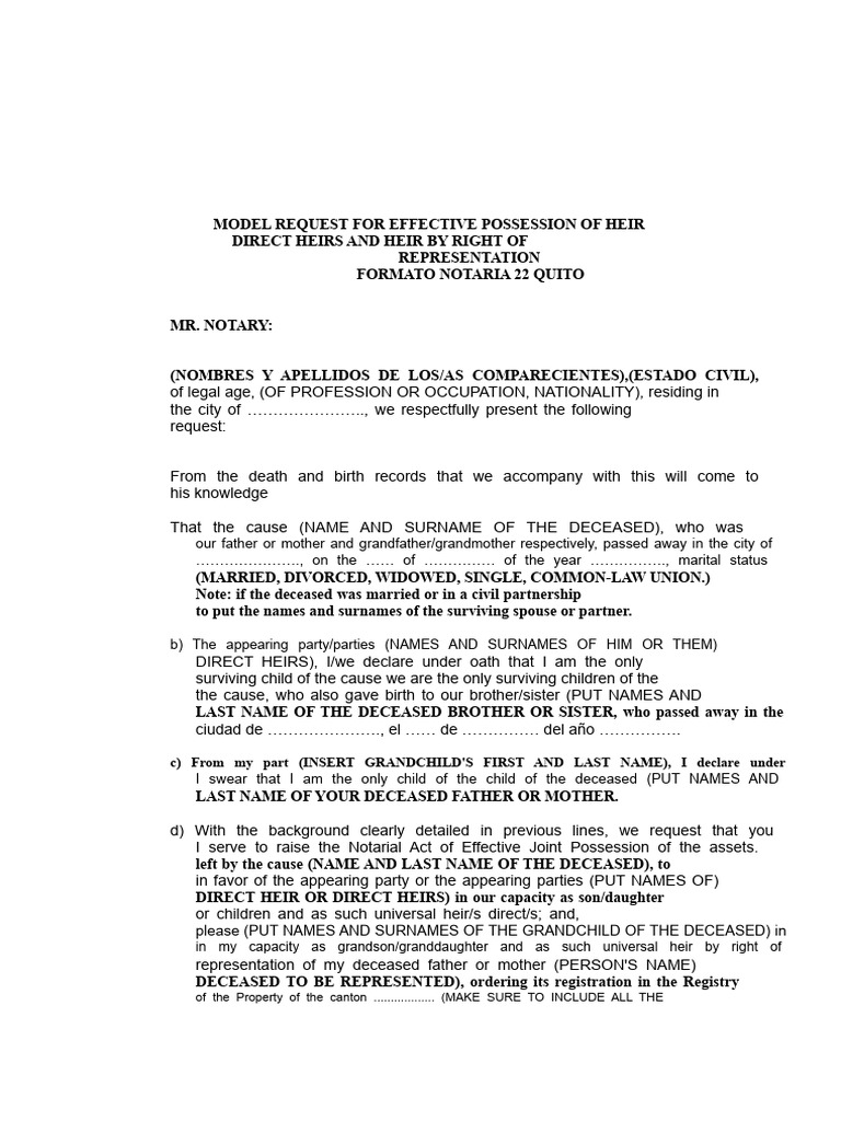 01 Format P. E. of Direct Heirs and Heir by Right of Representation ...