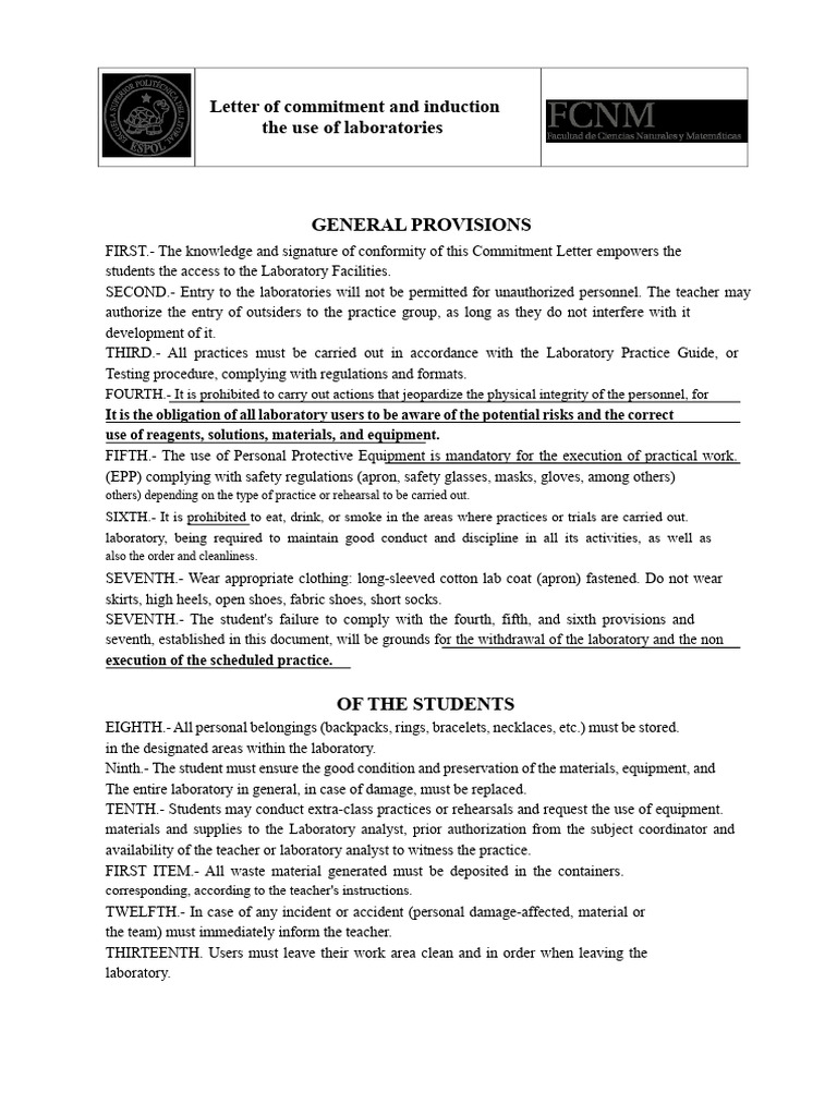Commitment Letter and Induction On The Use of Laboratories | PDF ...