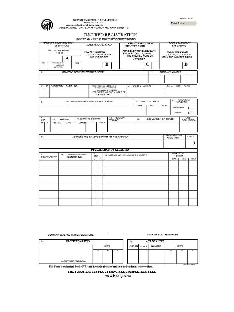 IVSS Insured Registration Form 14-02 | PDF | Identity Document