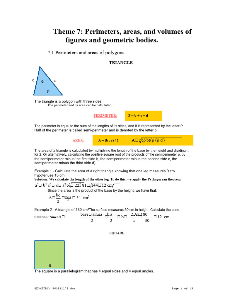 7 Areas and Volumes | PDF | Area | Triangle