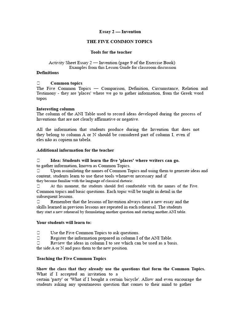 Essay 2 - The Five Common Topics | PDF | Essays