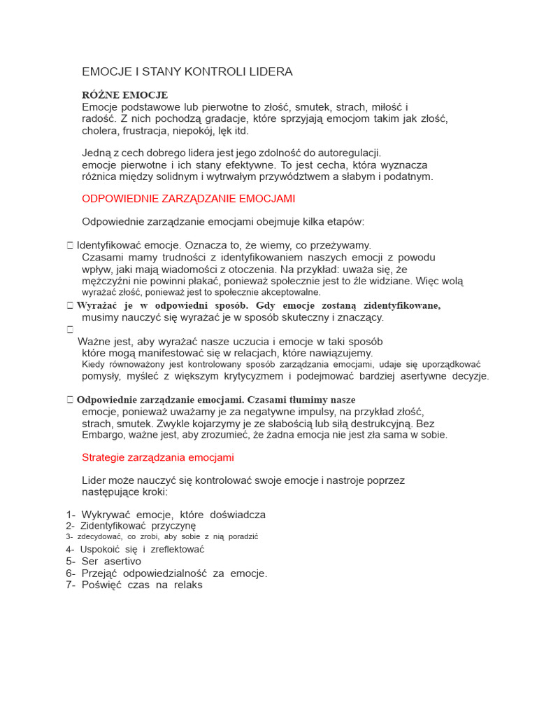 Emocje I Stany Kontroli Lidera | PDF