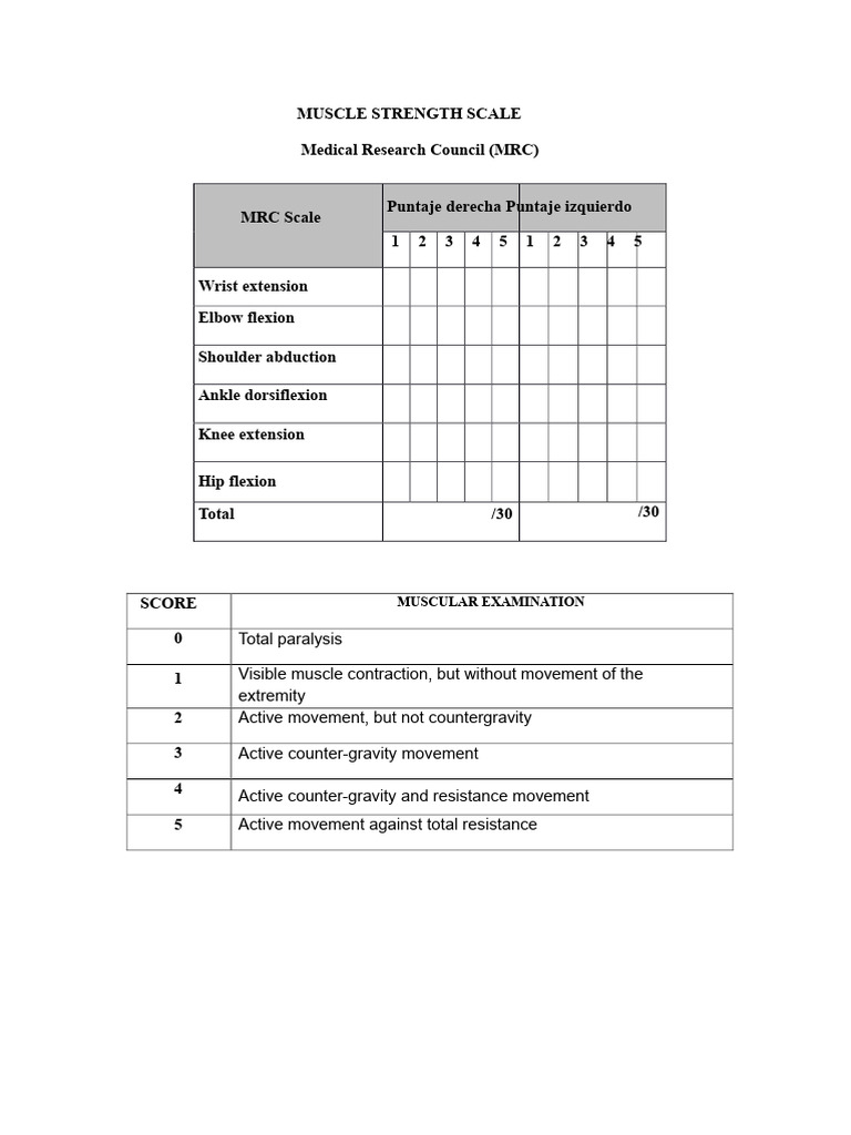 MRC Muscle Strength Scale Overview | PDF