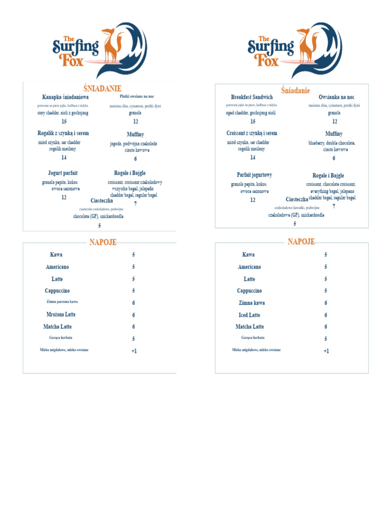 Menu Surfing Fox | PDF