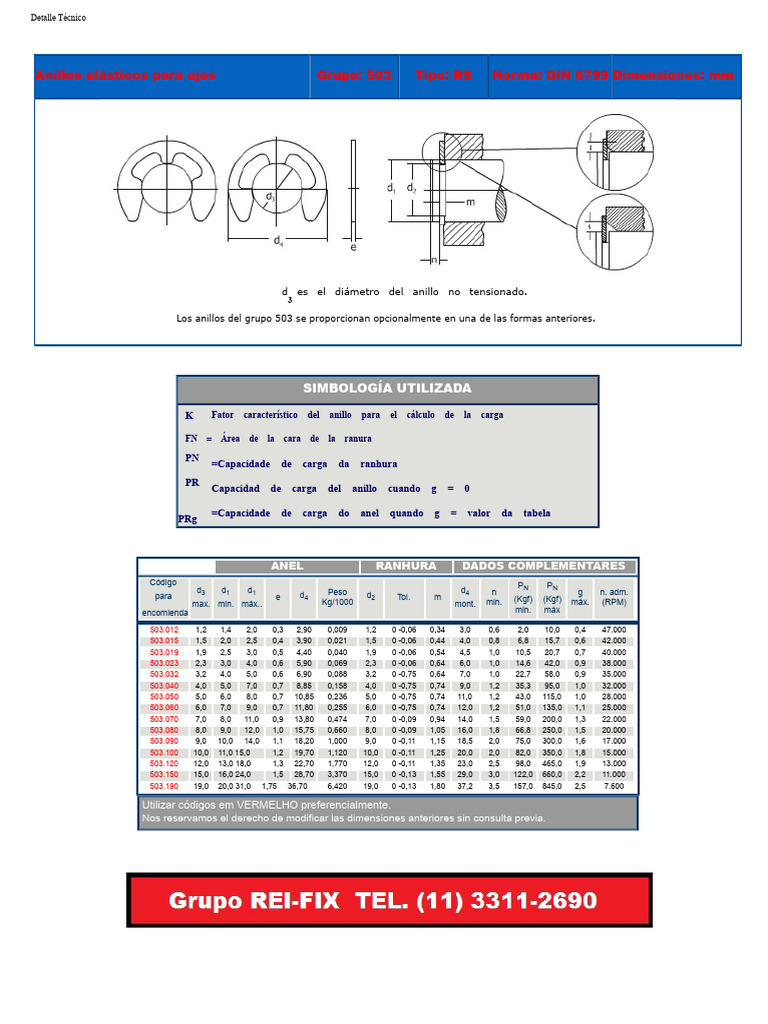Anillos Elásticos DIN 6799: Especificaciones | PDF