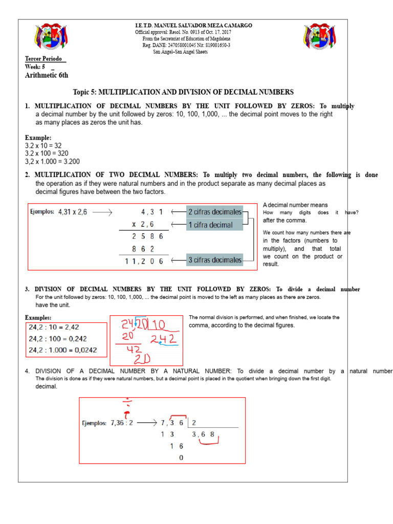 Decimal Multiplication and Division Guide | PDF | Multiplication | Numbers