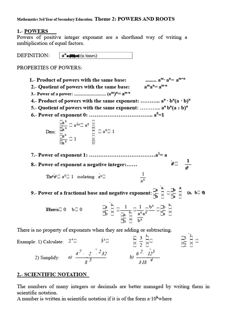 Powers, Roots, and Scientific Notation Guide | PDF | Exponentiation ...