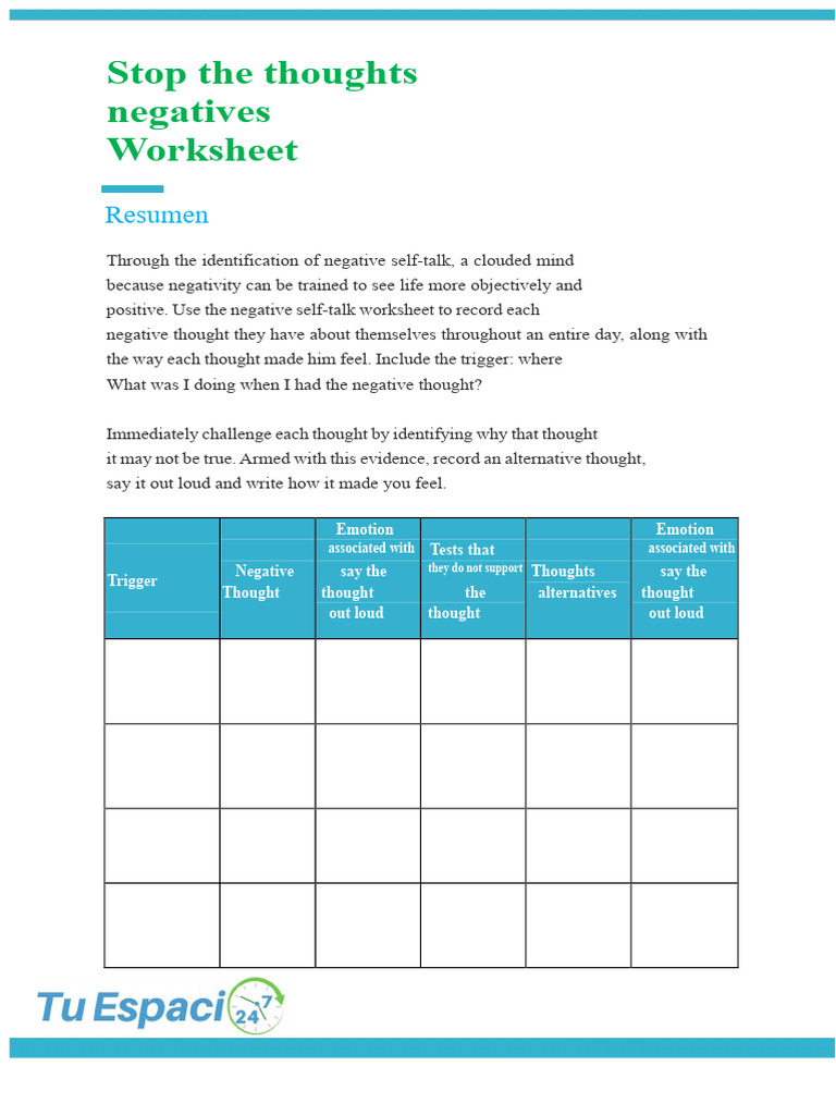 Stop Negative Thoughts Worksheet | PDF