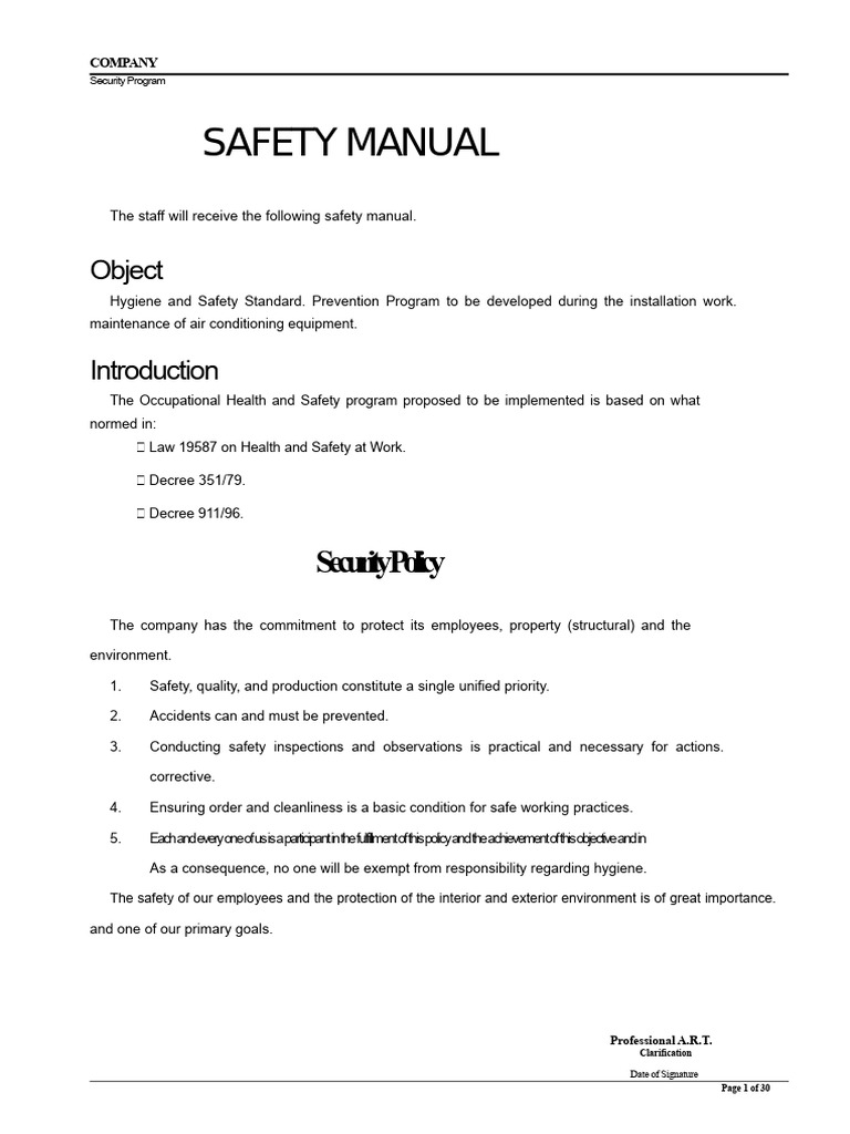 Safety and Security Program Manual | PDF | Safety | Occupational Safety ...