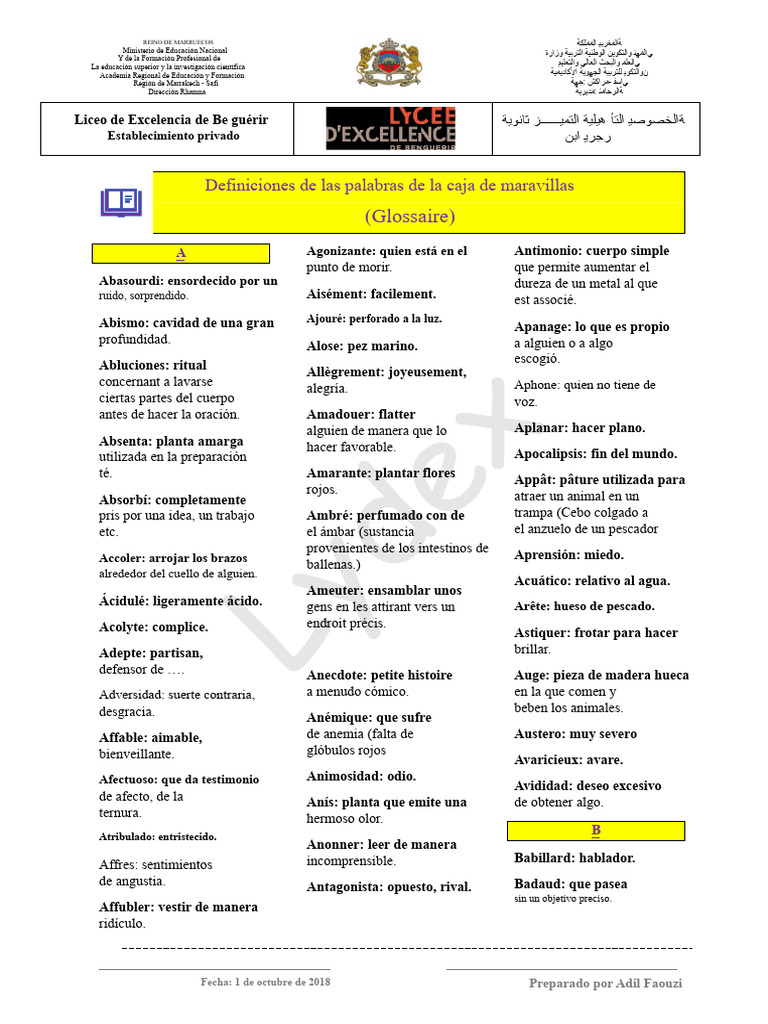 Definición de Las Palabras de La Caja de Maravillas | PDF