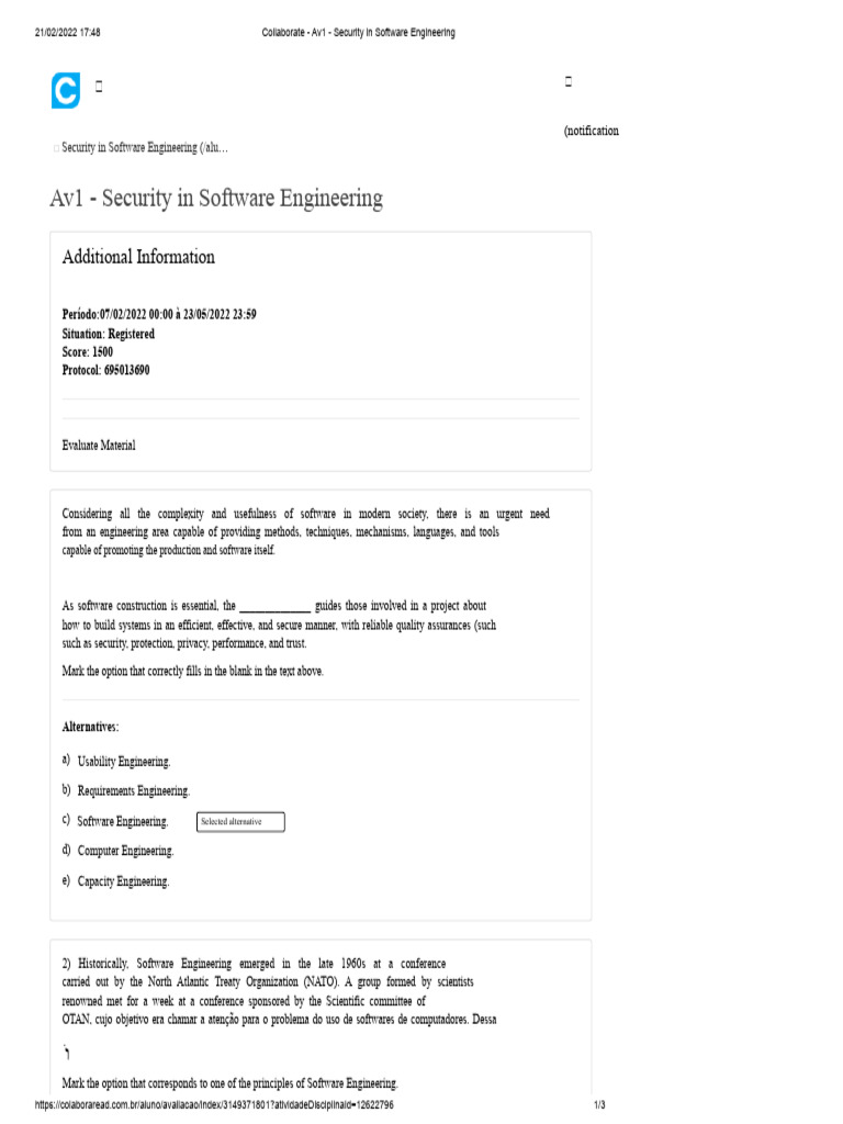Collaborate - Av1 - Security in Software Engineering | PDF | Systems ...
