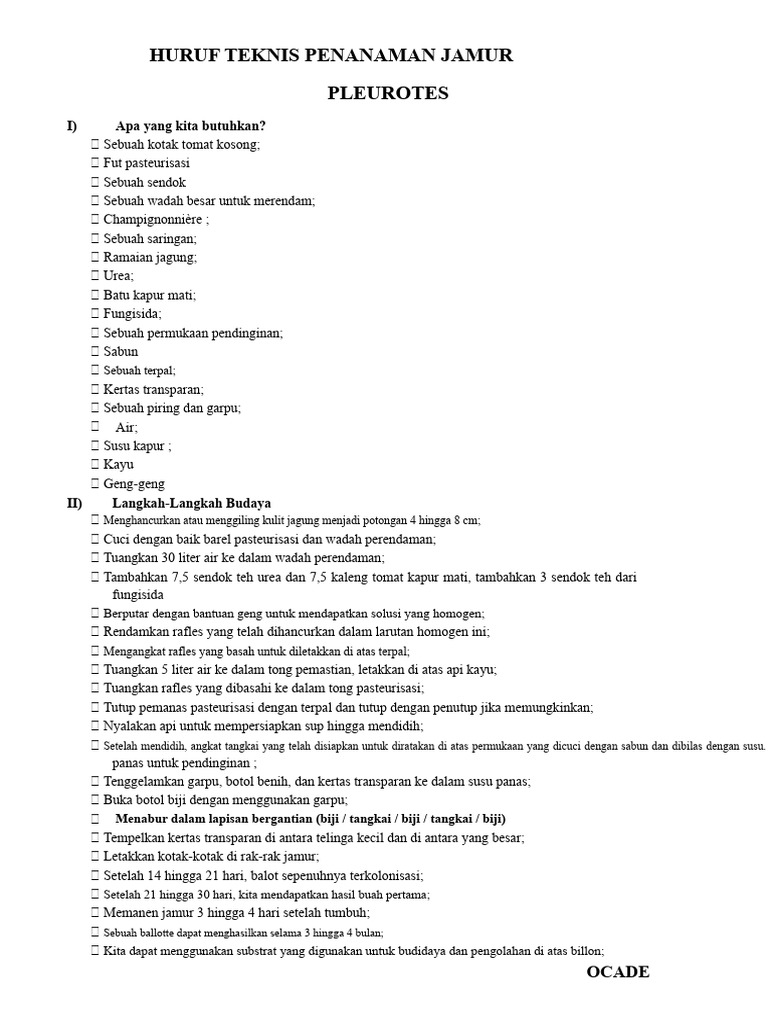 Lembar teknik budidaya jamur | PDF
