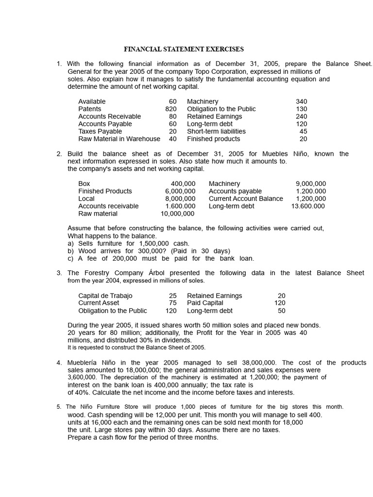 Financial Statement Preparation Exercises | PDF | Balance Sheet ...