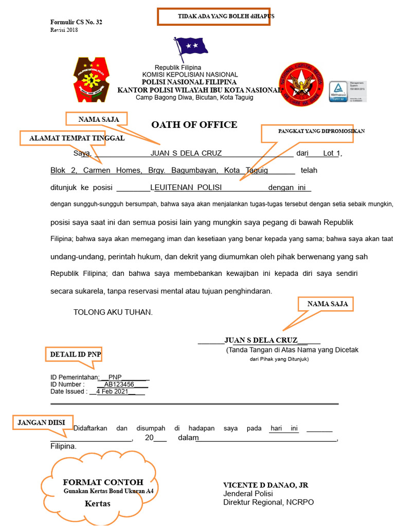 Format Dengan Logo NCRPO-Sumpah Jabatan | PDF