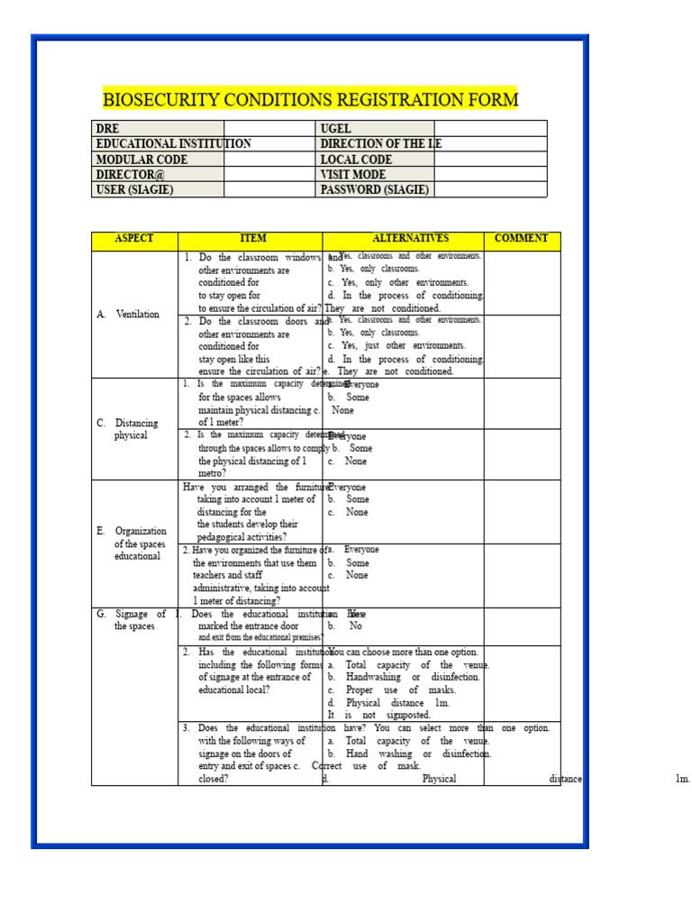 REGISTRATION FORM - BIOSAFETY CONDITIONS | PDF | Hand Washing | Water