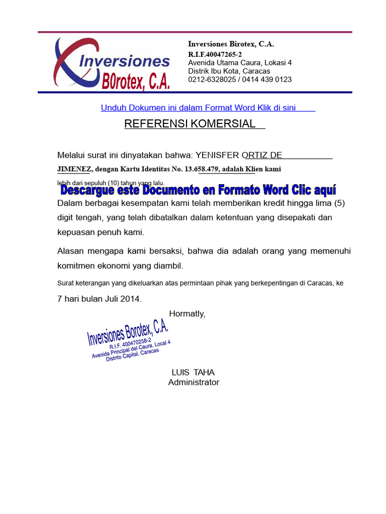 Format SURAT REFERENSI KOMERSIAL | PDF