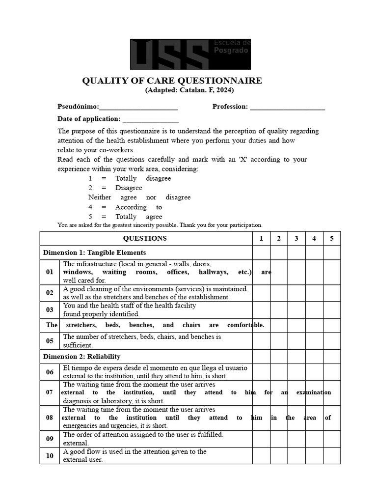 Quality of Care Assessment Questionnaire | PDF | Health Care | Medicine