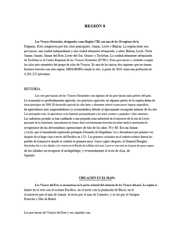 Visayas Orientales: Historia y Turismo | PDF | Filipinas