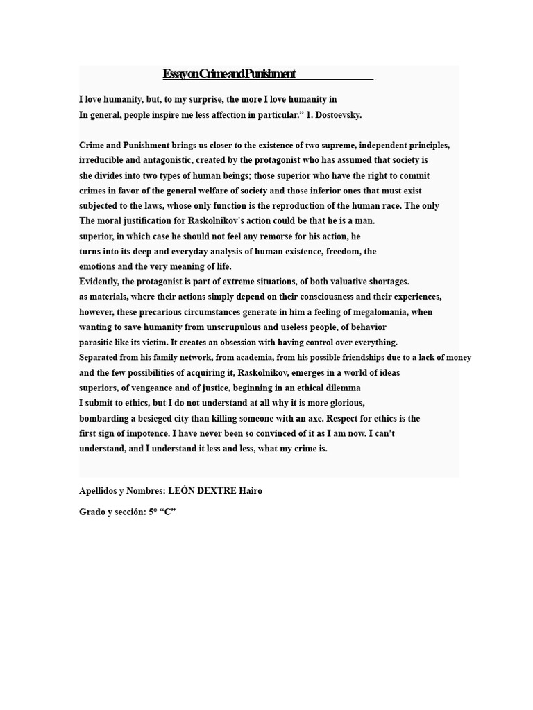 Essay On Crime and Punishment | PDF | Crime And Punishment ...