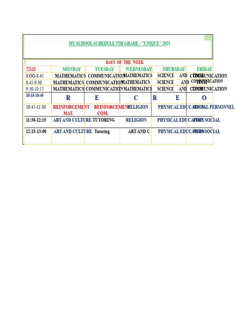 My School Schedule 5 | PDF