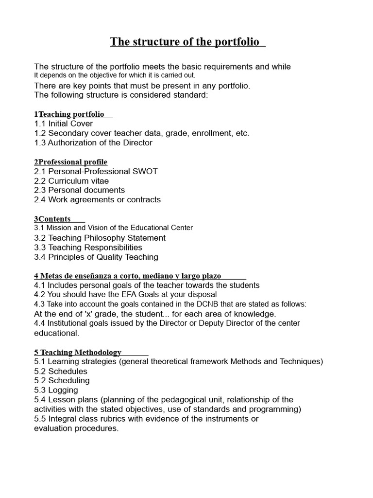 Structure of The Teaching Portfolio | PDF | Teachers | Methodology