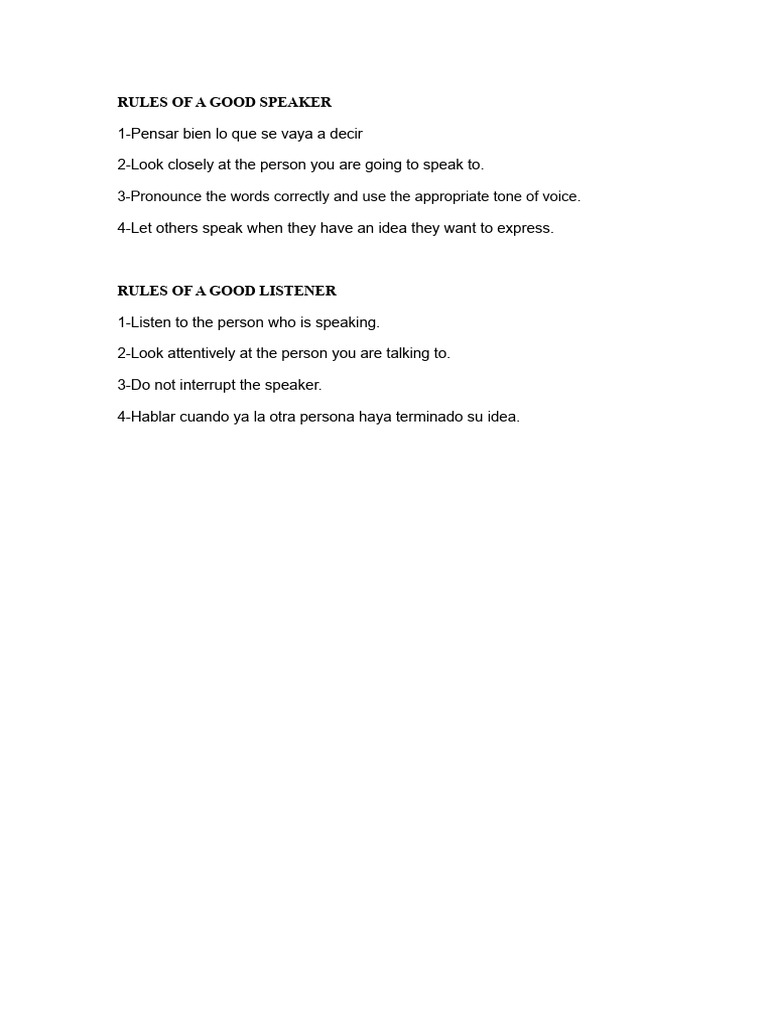 Rules of The Good Speaker and Good Listener | PDF
