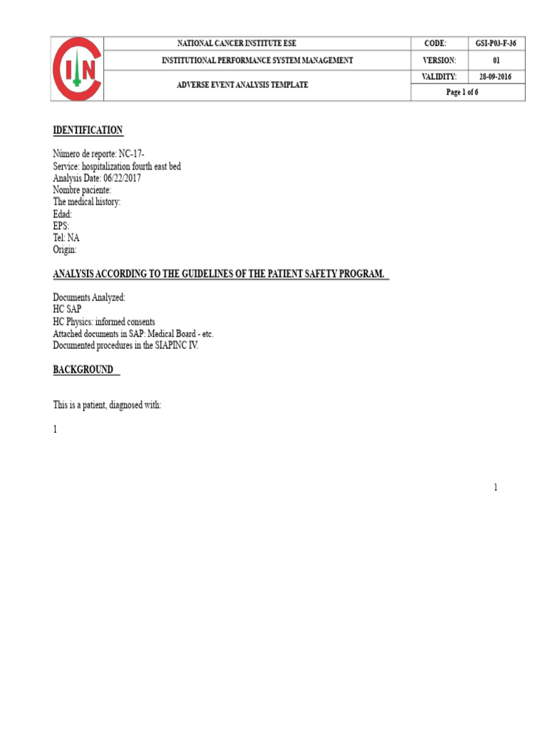 Adverse Event Analysis Template Guide | PDF | Cancer | Medical Specialties
