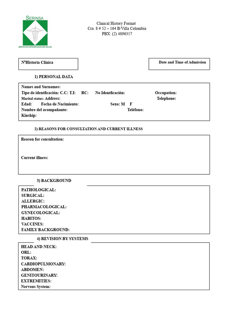 Clinical History Format First Time | PDF