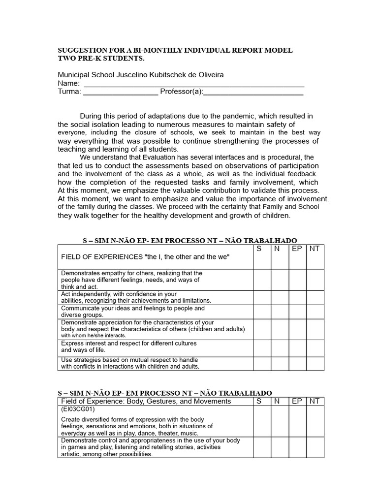 Suggestion For A Bimonthly Individual Report Template | PDF ...