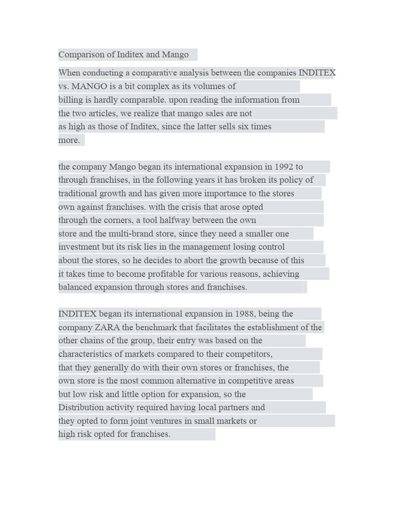 Inditex vs. Mango: Sales and Expansion Analysis | PDF