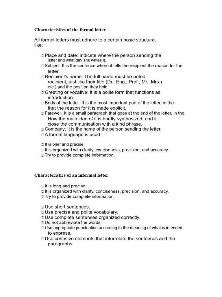 Characteristics of A Formal Letter | PDF
