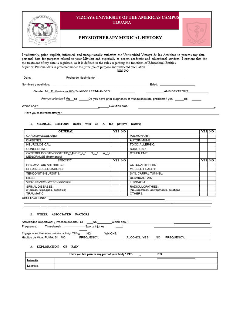 Physiotherapy Medical History Form | PDF | Anatomical Terms Of Motion ...