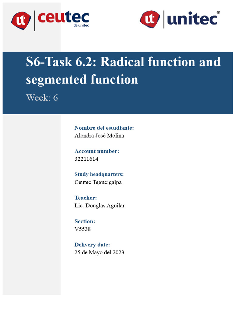 S6-Task 6.2 - Radical Function and Piecewise Function - AlondraMolina | PDF