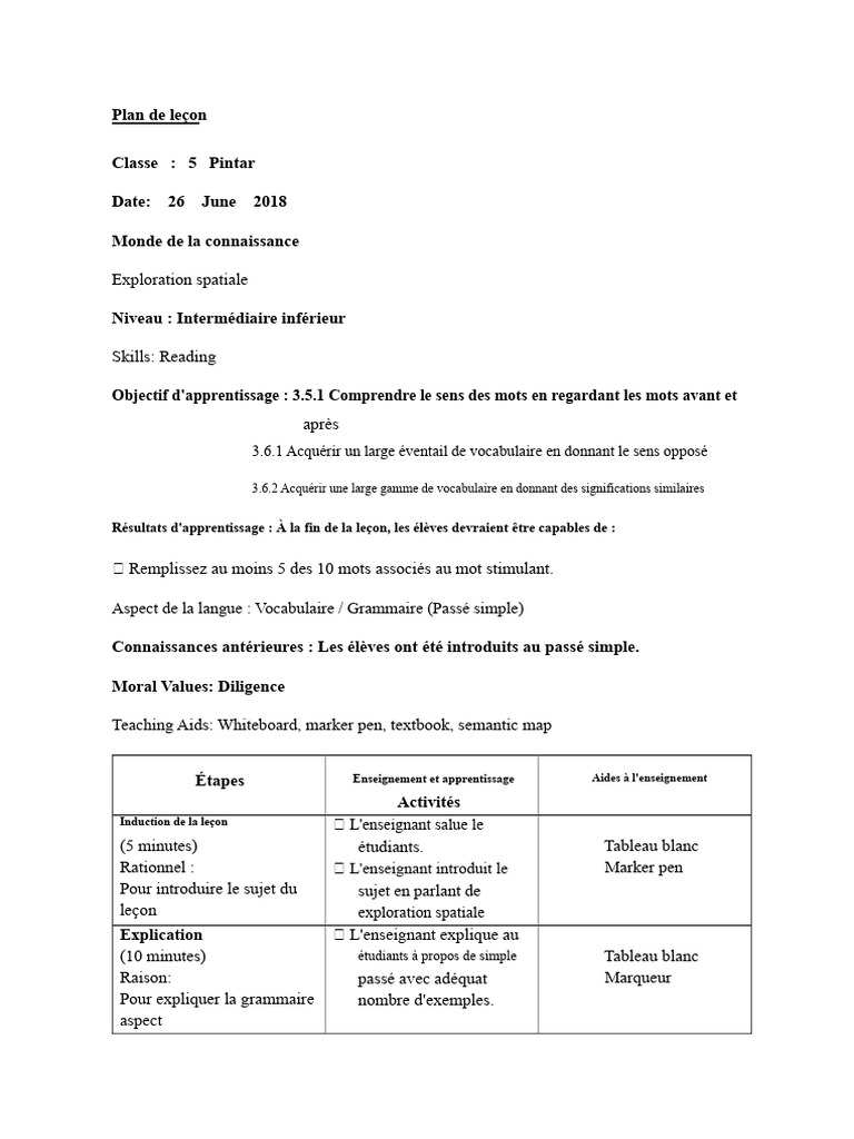 Plan de Leçon | PDF