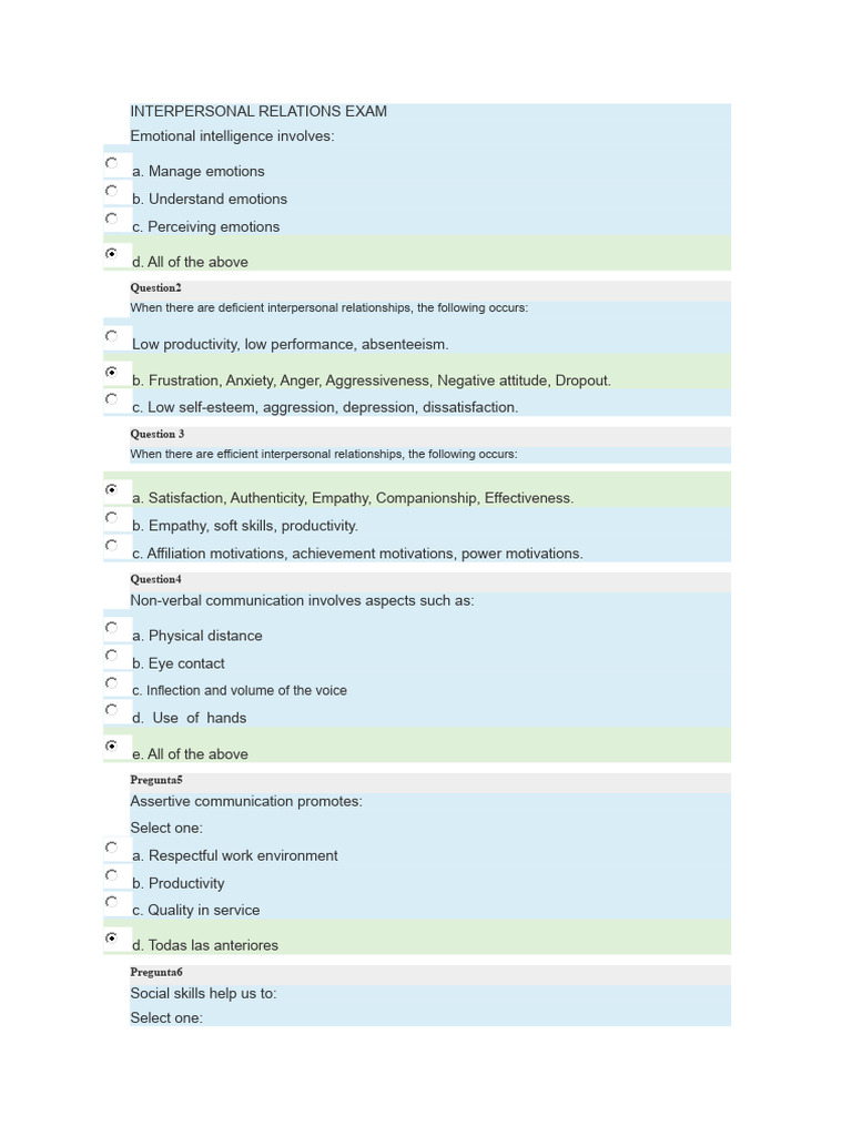Interpersonal Relations Exam | PDF