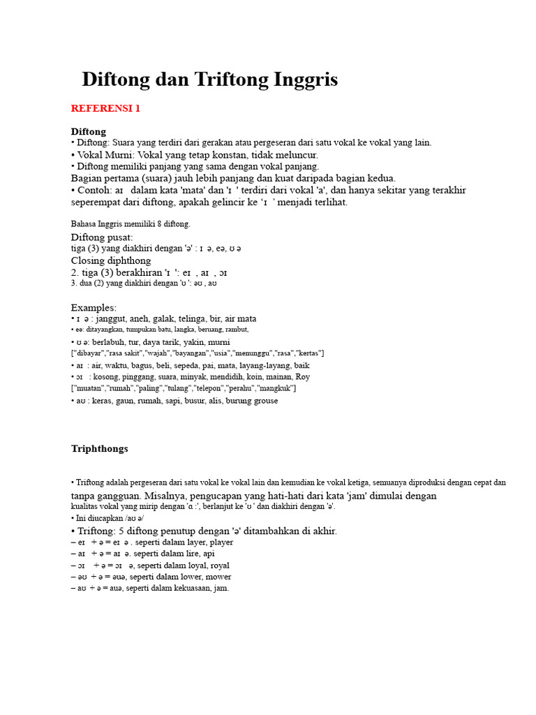 Diftong dan Triftong dalam Bahasa Inggris | PDF