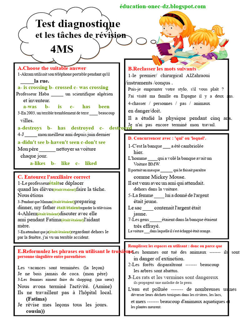 Test diagnostique de révision 4MS | PDF | Linguistique | Grammaire