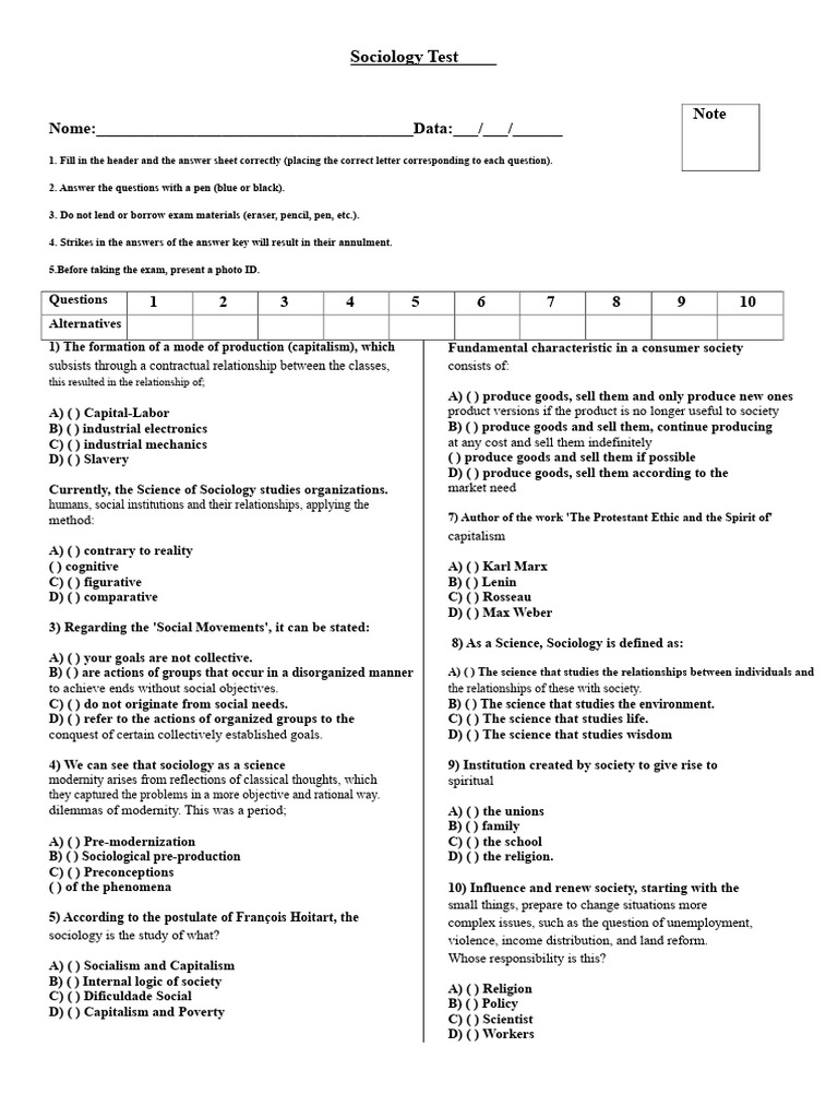 High School Sociology Exam | PDF | Sociology | Science