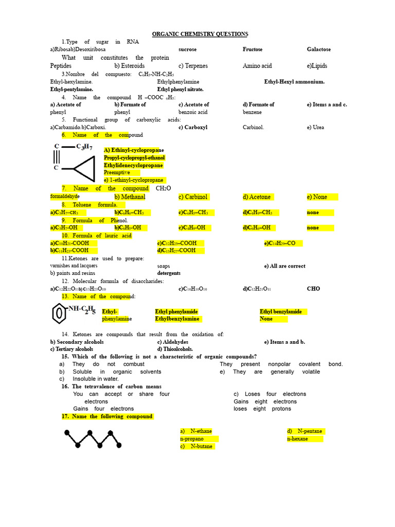 Multiple choice questions organic chemistry | PDF | Carboxylic Acid ...