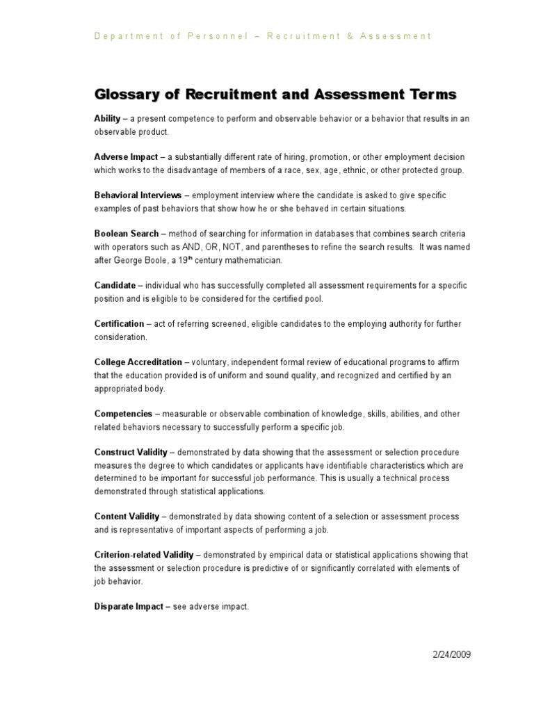 Glossary - Recruitment | PDF | Recruitment | Disparate Impact