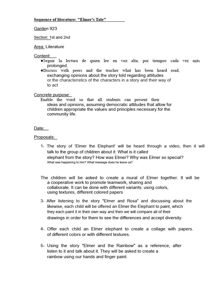 Sequence of Literature STORY ELMER | PDF