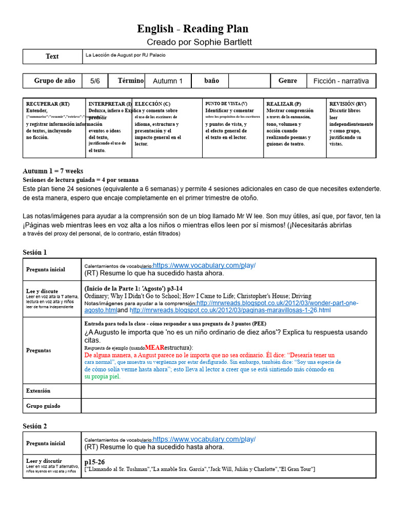 Lectura en Toda La Clase - Wonder | PDF