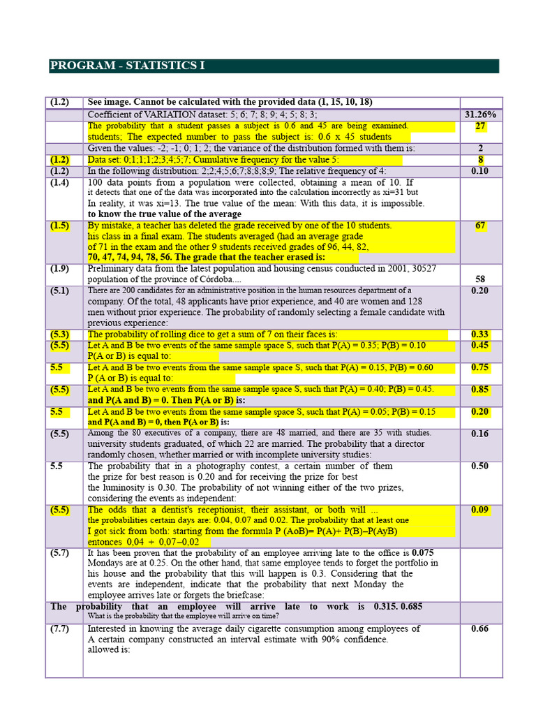 Statistics I: Data Analysis and Probabilities | PDF | Standard ...