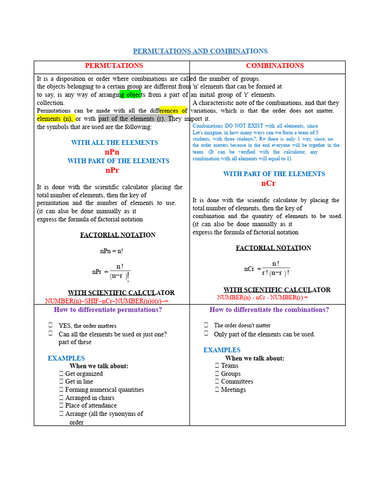 Permutations vs. Combinations Explained | PDF | Permutation | Number Theory