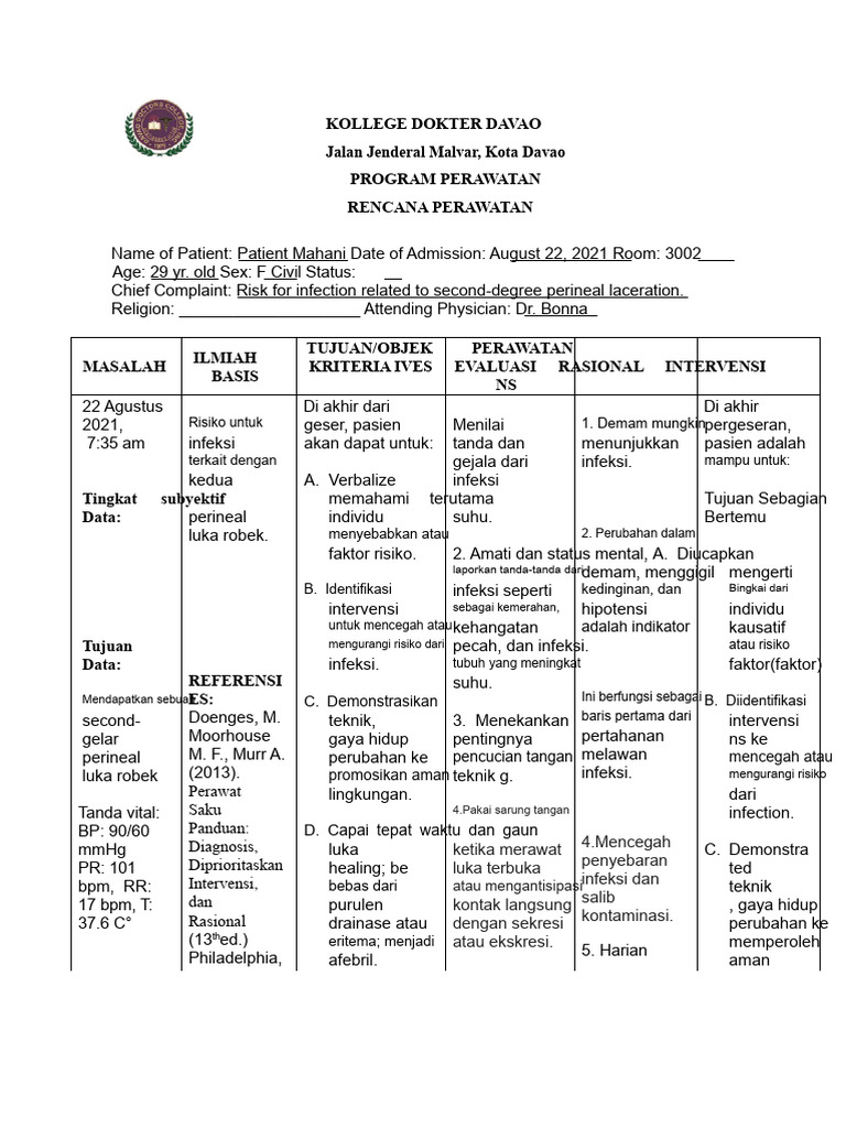 RENCANA PERAWATAN KEPERAWATAN Risiko Infeksi | PDF